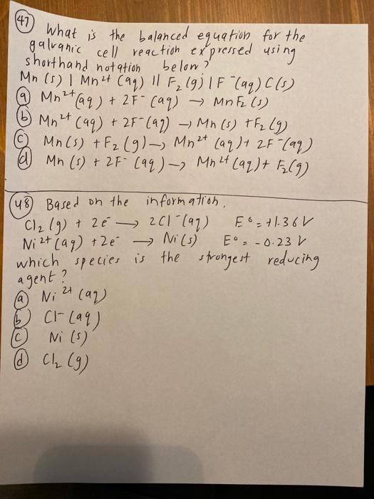 Solved shorthand notation (47) What is the balanced equation | Chegg.com