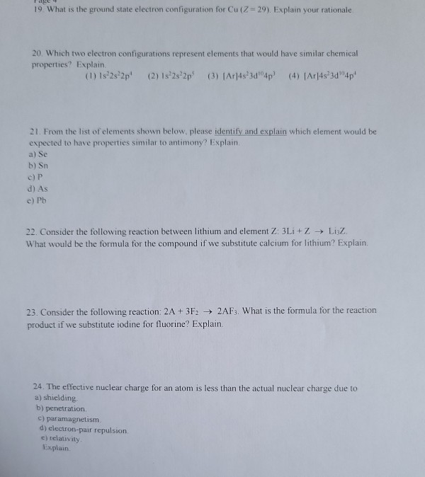 Solved 19 What is the ground state electron configuration | Chegg.com