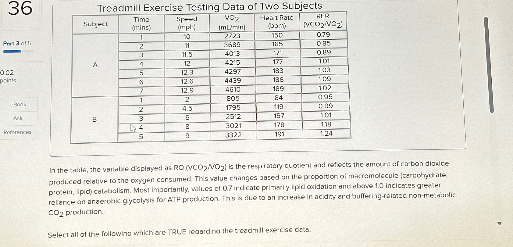 36Treadmill Exercise Testing Data of Two | Chegg.com