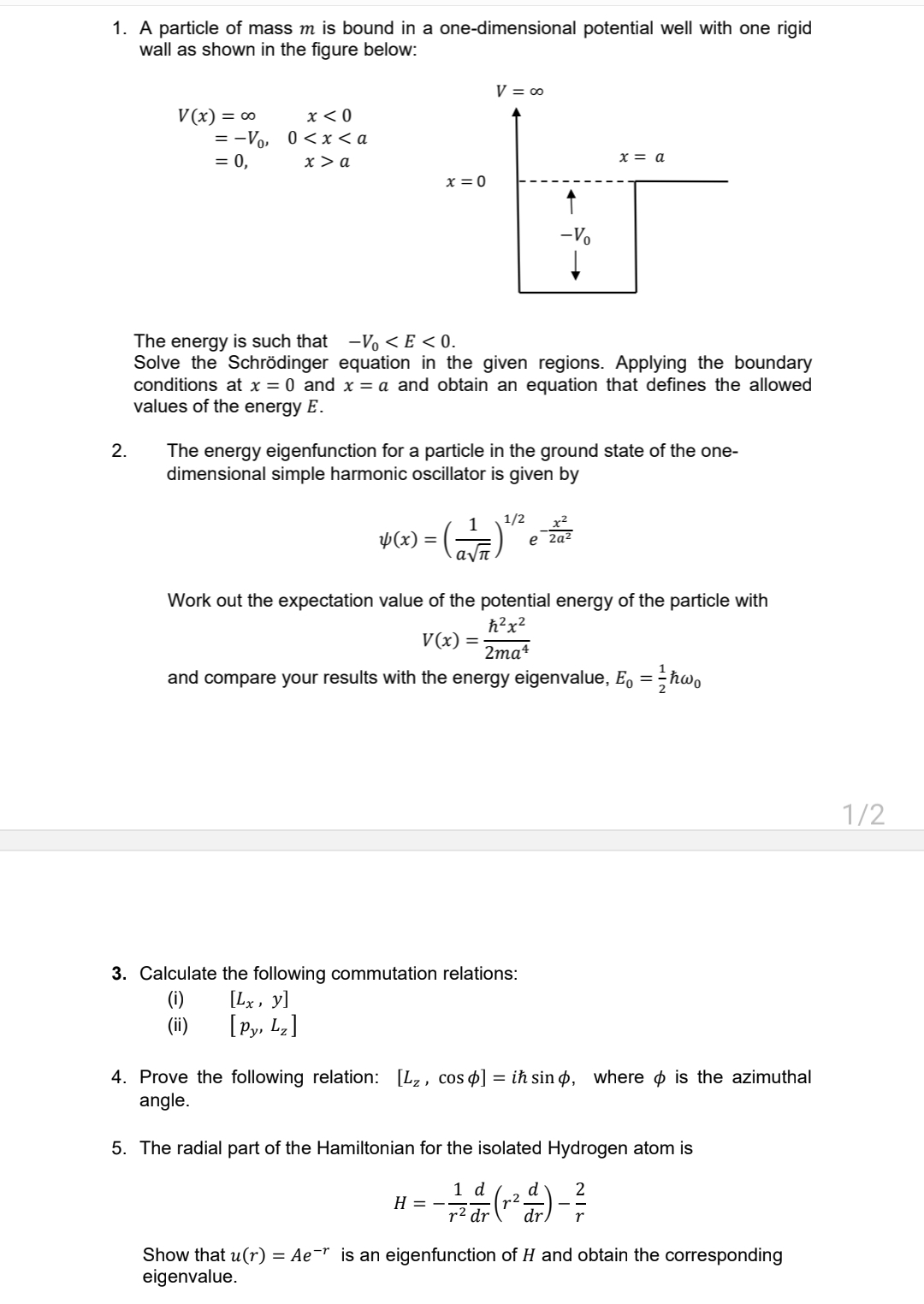 Solved A particle of mass m ﻿is bound in a one-dimensional | Chegg.com