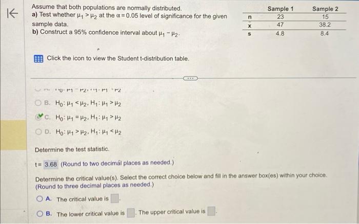 Solved Assume that both populations are normally | Chegg.com