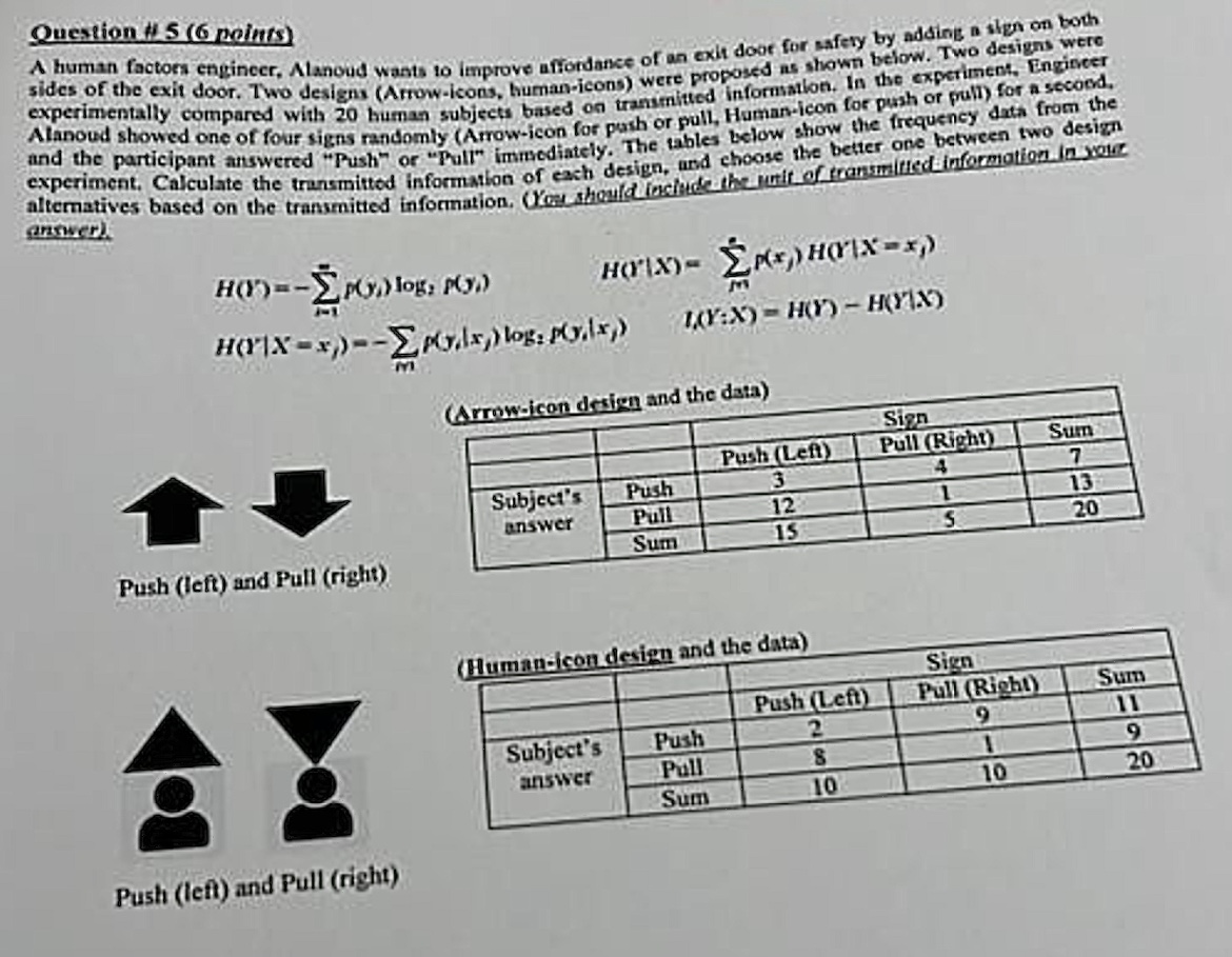 Solved Question H5 ( 6 ﻿points)A human factors engineer. | Chegg.com