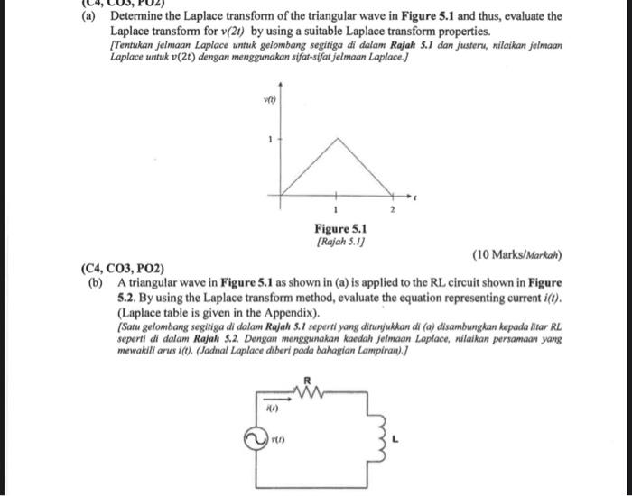 Solved (a) Determine the Laplace transform of the triangular | Chegg.com