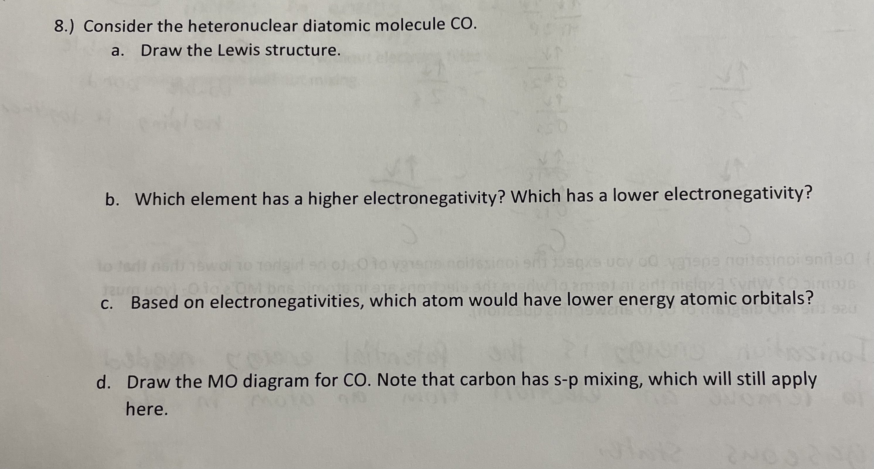 Solved 8.) ﻿Consider the heteronuclear diatomic molecule | Chegg.com