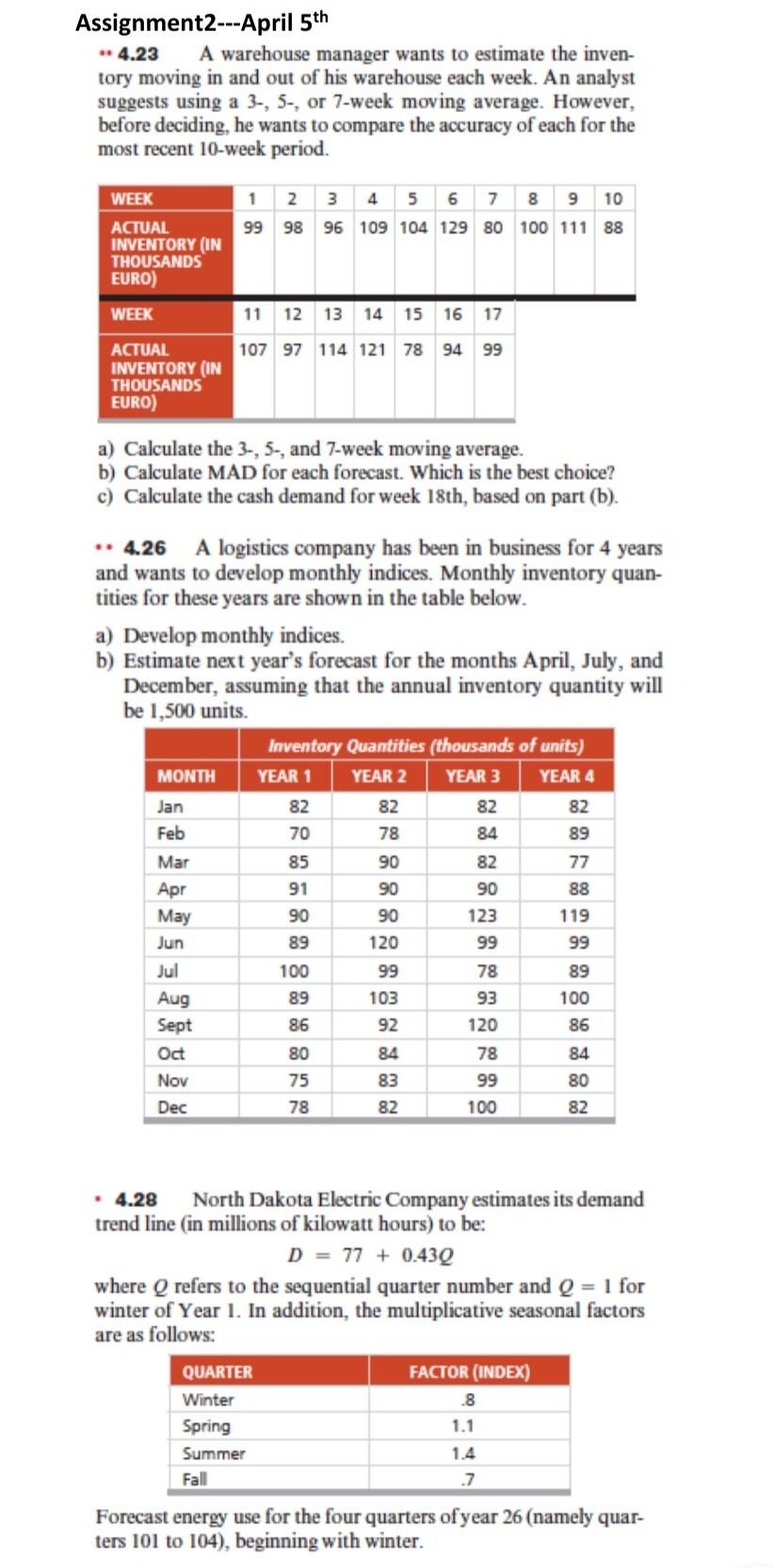 Solved Assignment2---April 5th ∗ 4.23 A warehouse manager | Chegg.com