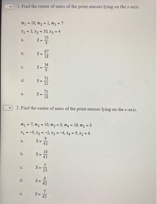 Solved 1. Find the center of mass of the point masses lying | Chegg.com
