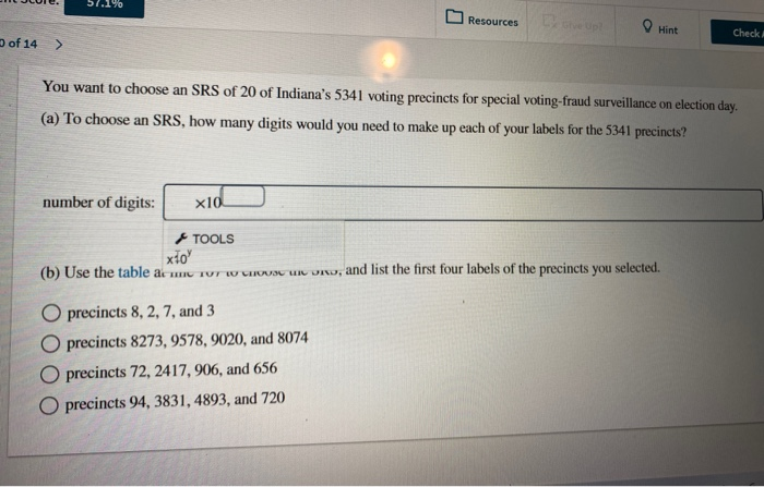 50.1% Resources 8 Hint Check of 14 > You want to | Chegg.com