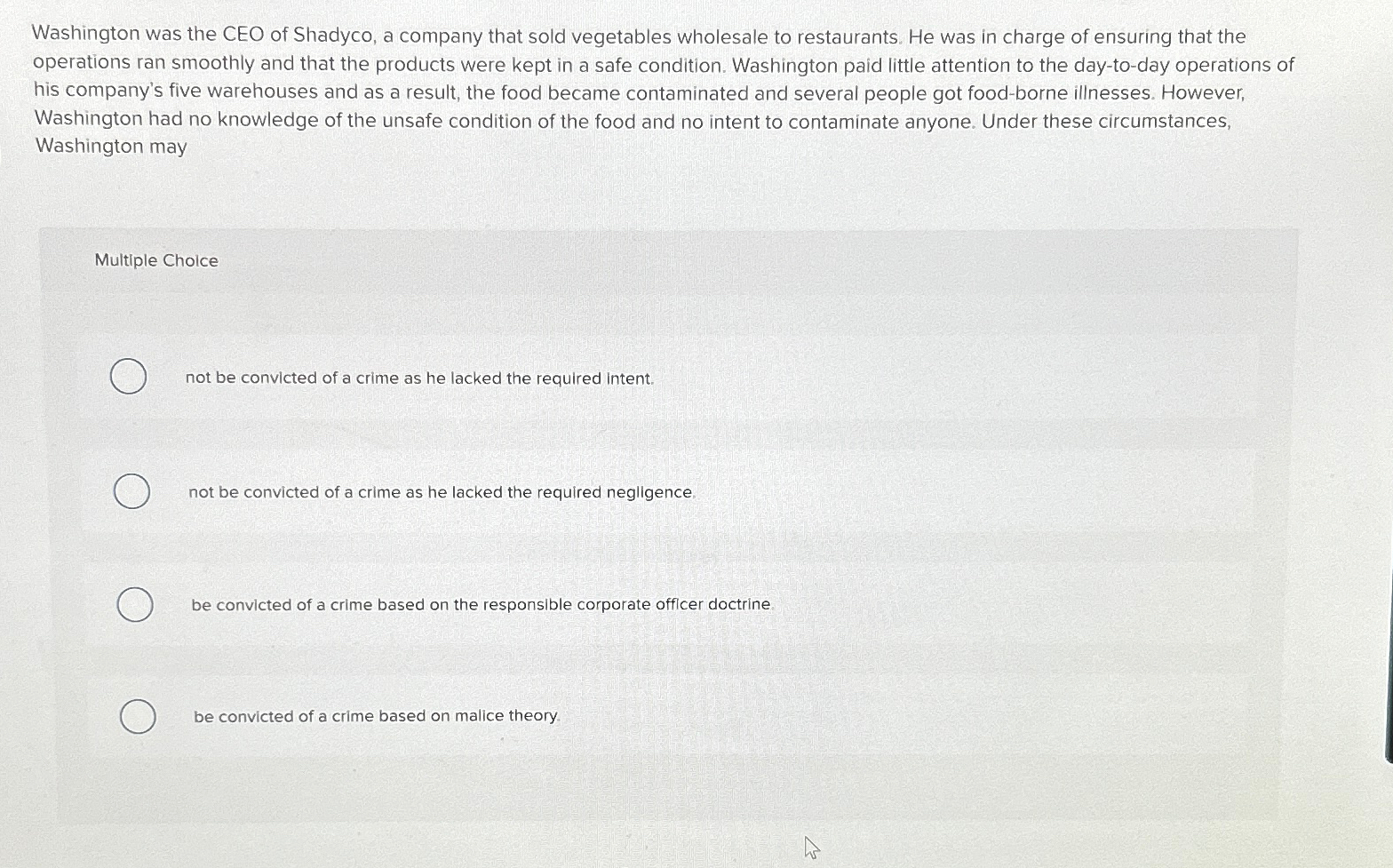 Solved Washington was the CEO of Shadyco, a company that | Chegg.com
