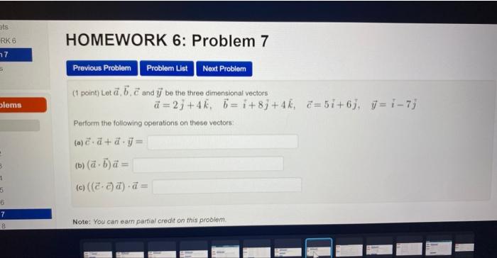 Solved (1 point) Let a,b,c and y be the three dimensional | Chegg.com