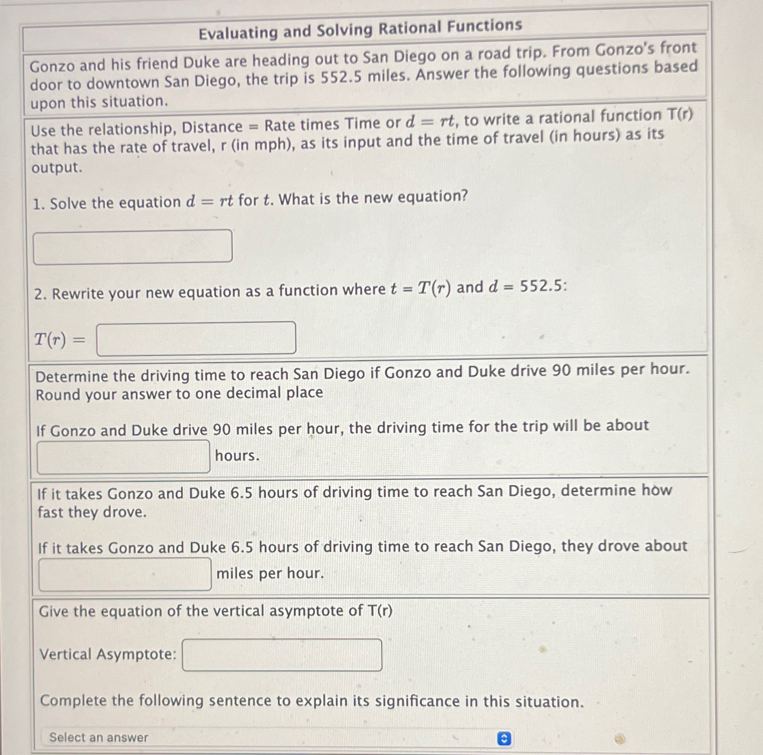 Solved Evaluating and Solving Rational FunctionsGonzo and | Chegg.com