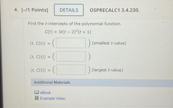 Find The T Intercepts Of The Polynomial Function