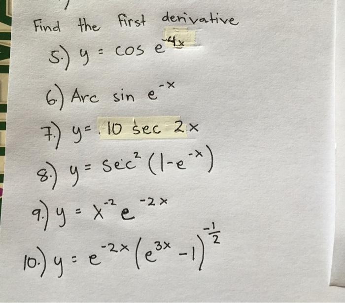 Solved = cos & 4x Find the first derivative s.) 9. 6.) Are | Chegg.com