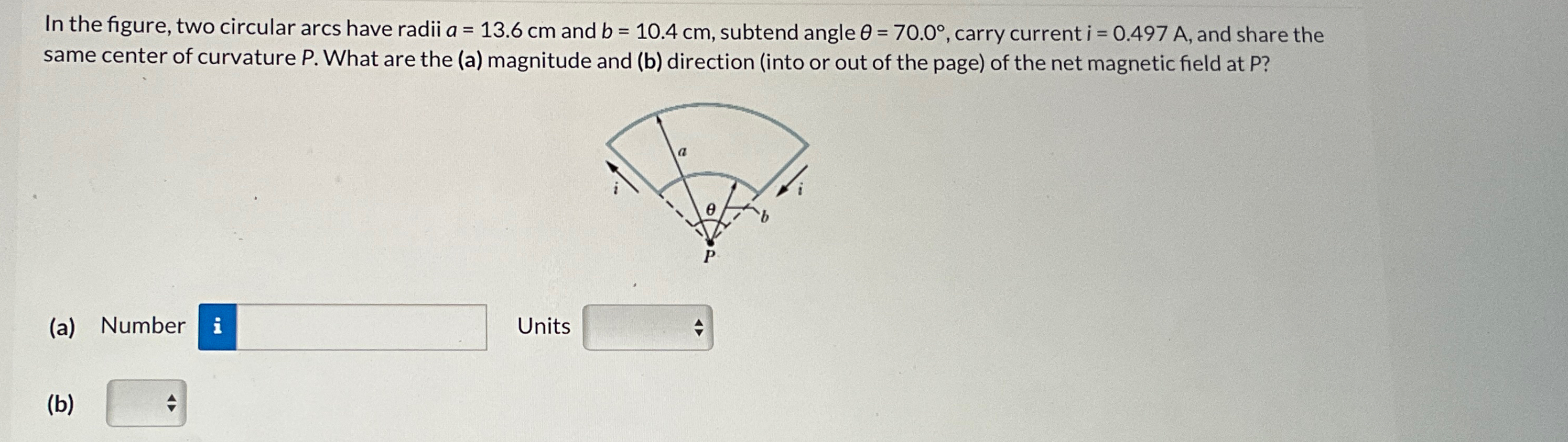Solved In the figure, two circular arcs have radii a=13.6cm | Chegg.com