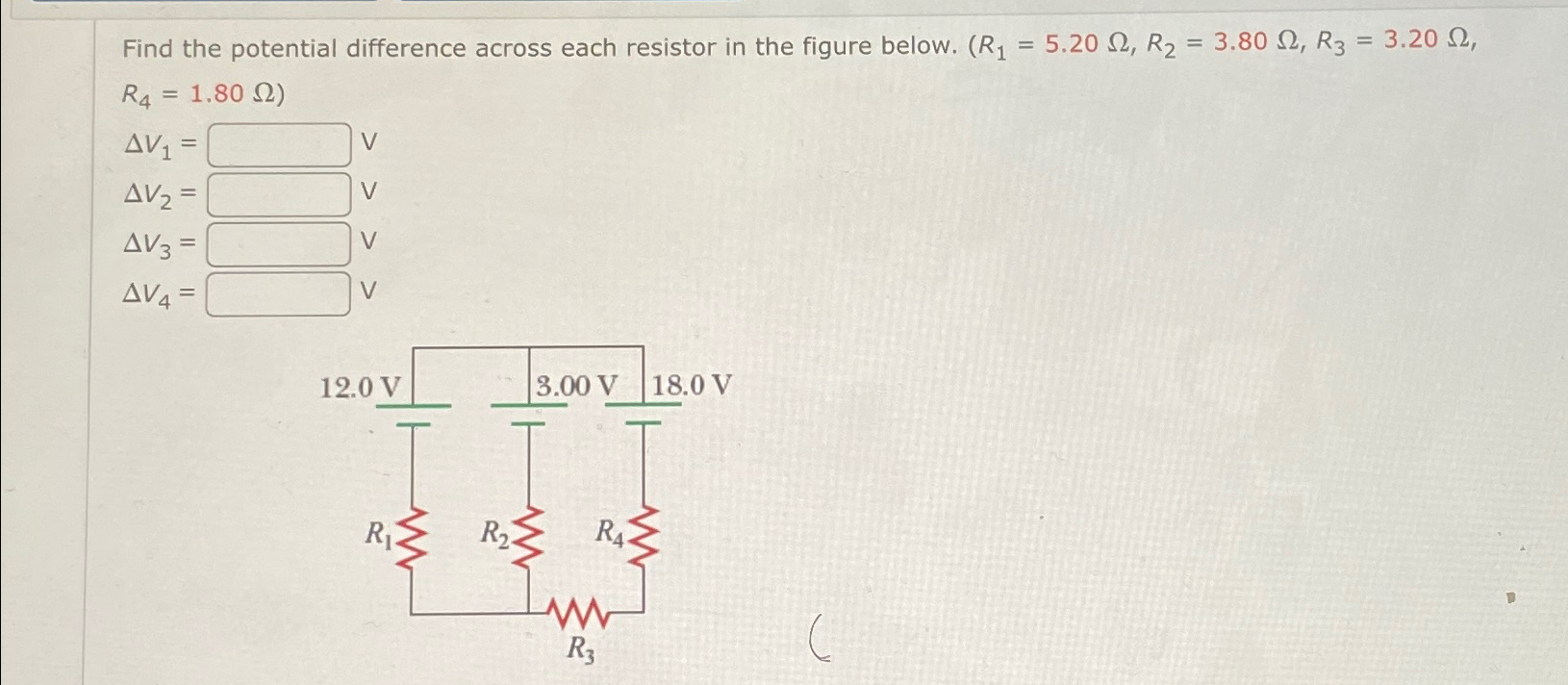 Solved Find the potential difference across each resistor in | Chegg.com