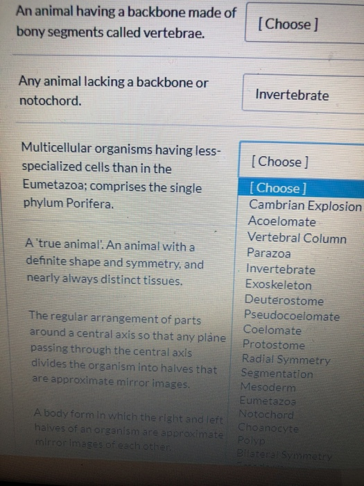 Solved An animal having a backbone made of bony segments | Chegg.com