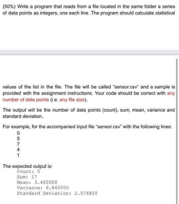 Solved (50%) Write a program that reads from a file located | Chegg.com