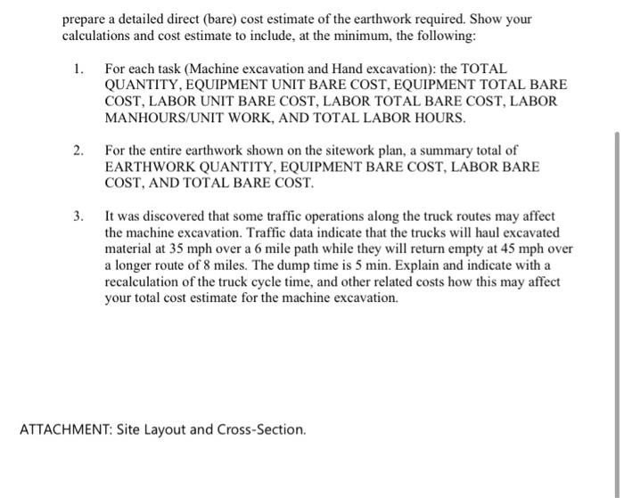 Solved PROBLEM: Earthwork - Detailed Cost Estimate of Labor | Chegg.com