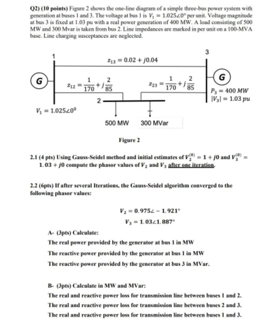 Solved Q2) (10 points) Figure 2 shows the one-line diagram | Chegg.com
