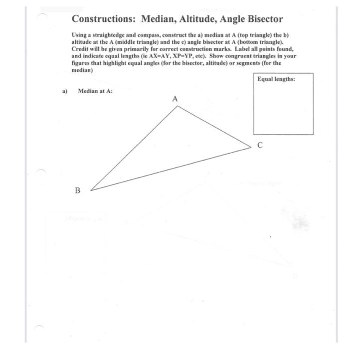 Solved Constructions: Median, Altitude, Angle Bisector Using | Chegg.com