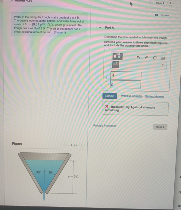 Solved Item 1 Review Water in the triangular trough is at a | Chegg.com