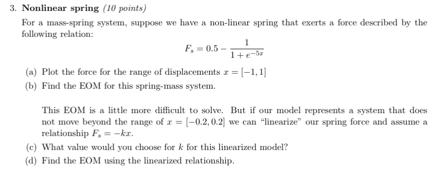 Solved Nonlinear spring (10 ﻿points)For a mass-spring | Chegg.com