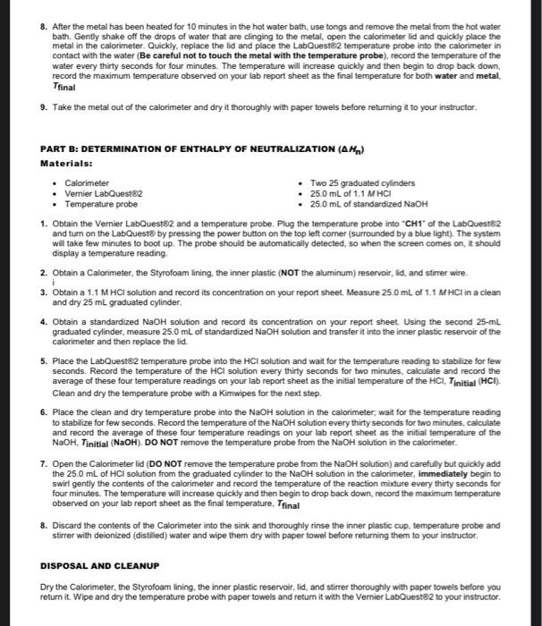 Solved EXPERIMENTAL PROCEDURE PART A: DETERMINATION OF THE | Chegg.com