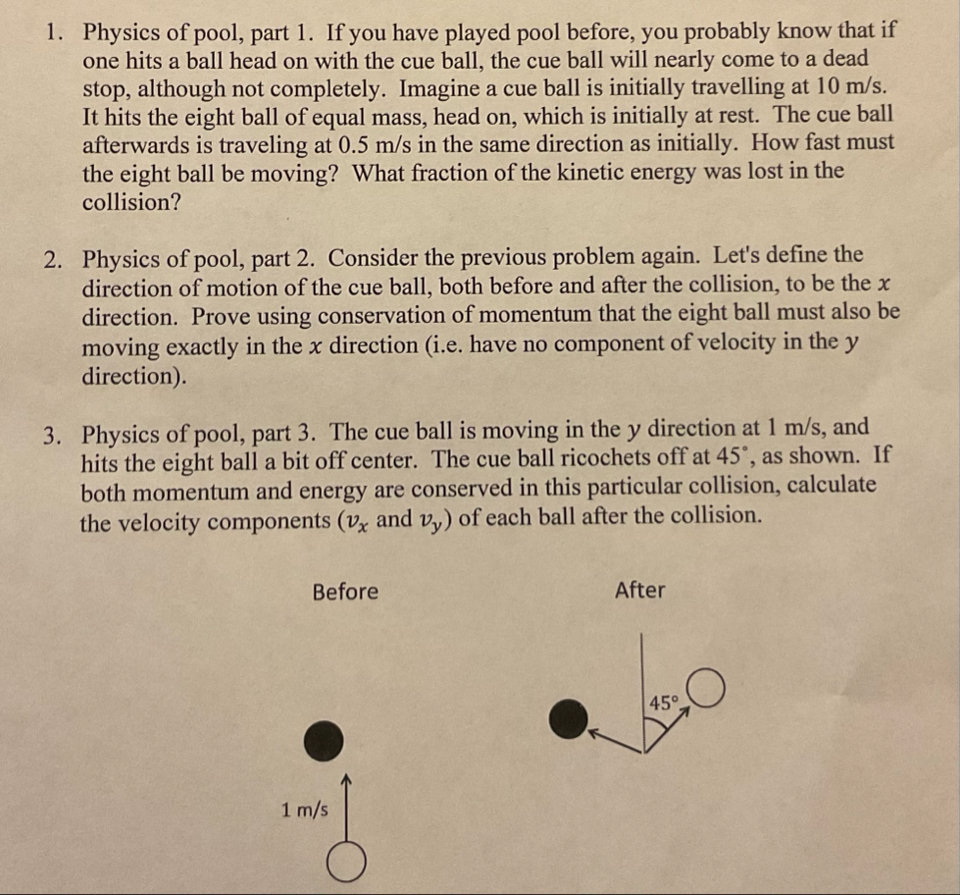 Solved Physics of pool, part 1. ﻿If you have played pool | Chegg.com