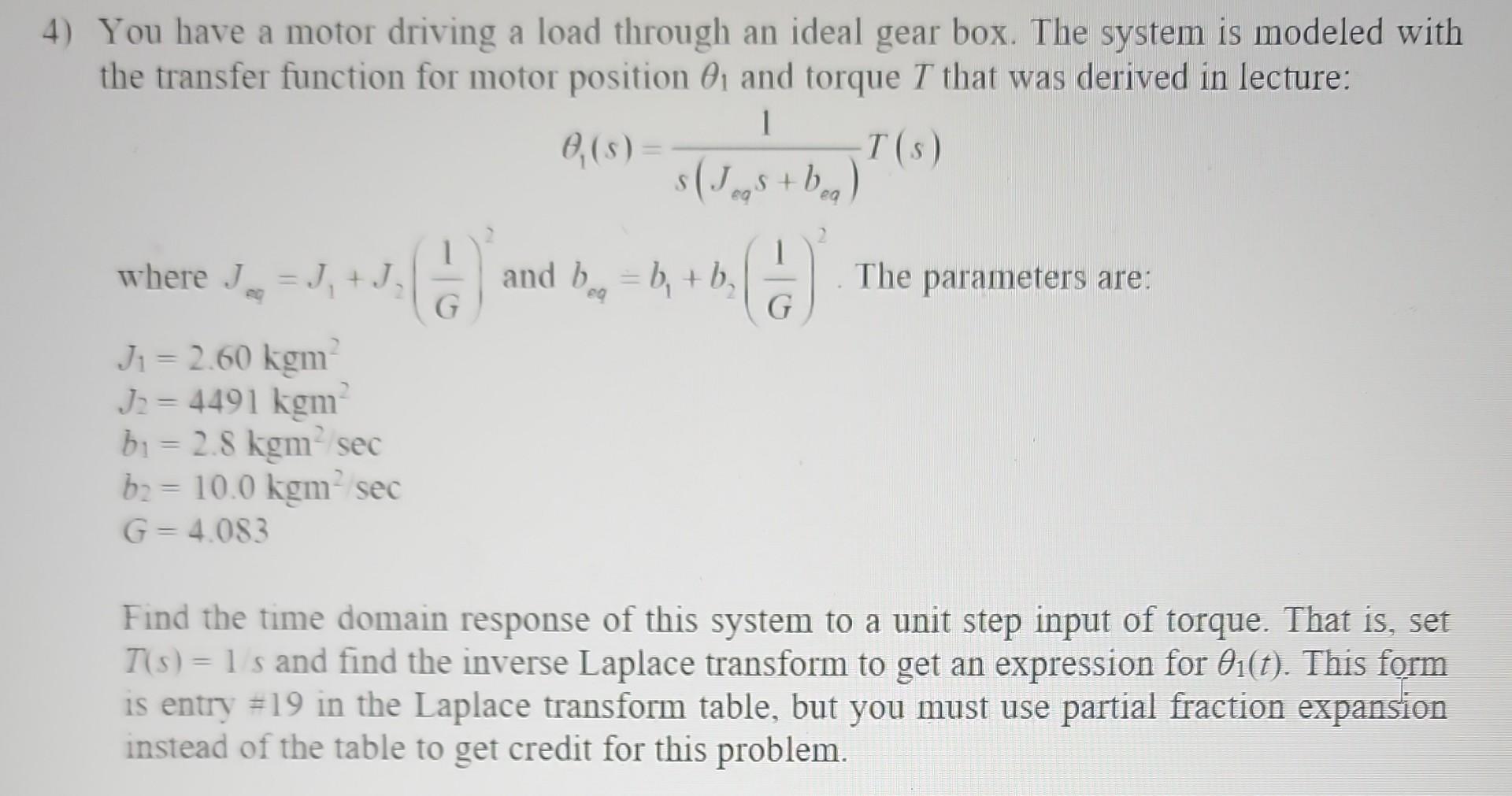 Solved You have a motor driving a load through an ideal gear | Chegg.com