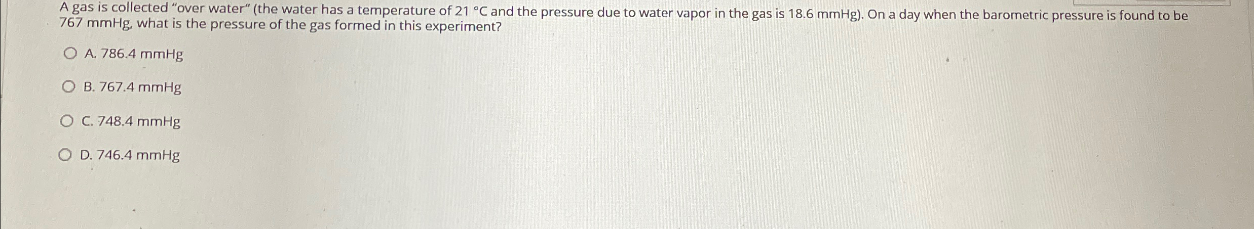Solved A gas is collected "over water" (the water has a | Chegg.com