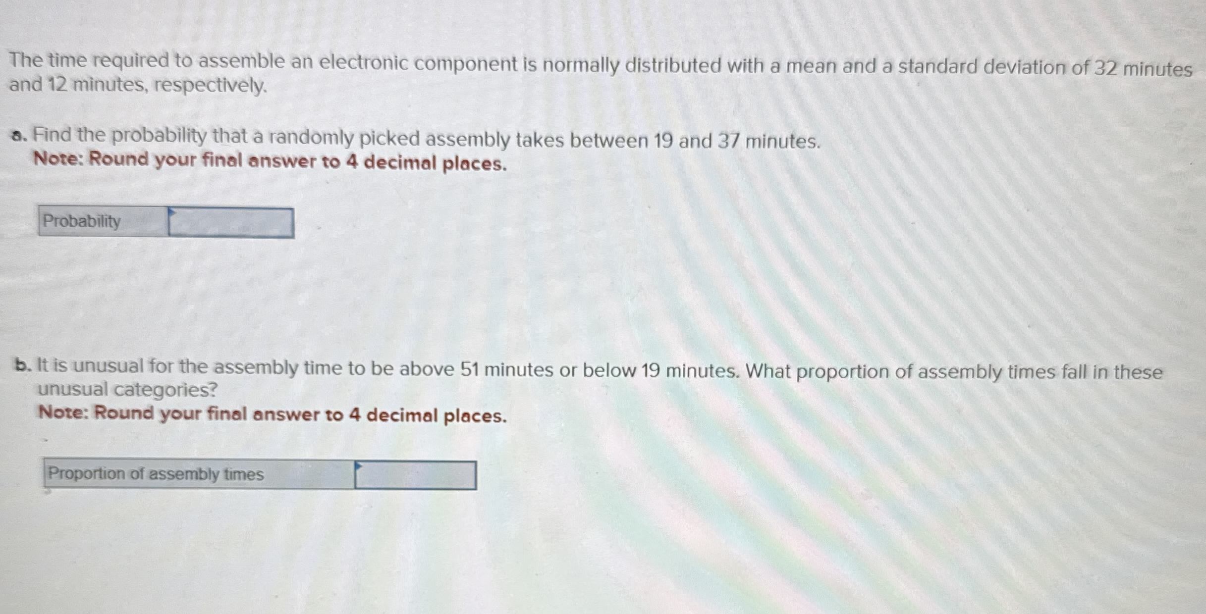 Solved The time required to assemble an electronic component | Chegg.com