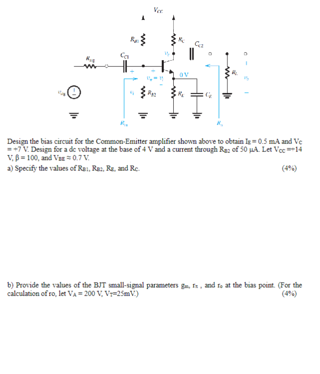 Solved Design the bias circuit for the Common-Emitter | Chegg.com