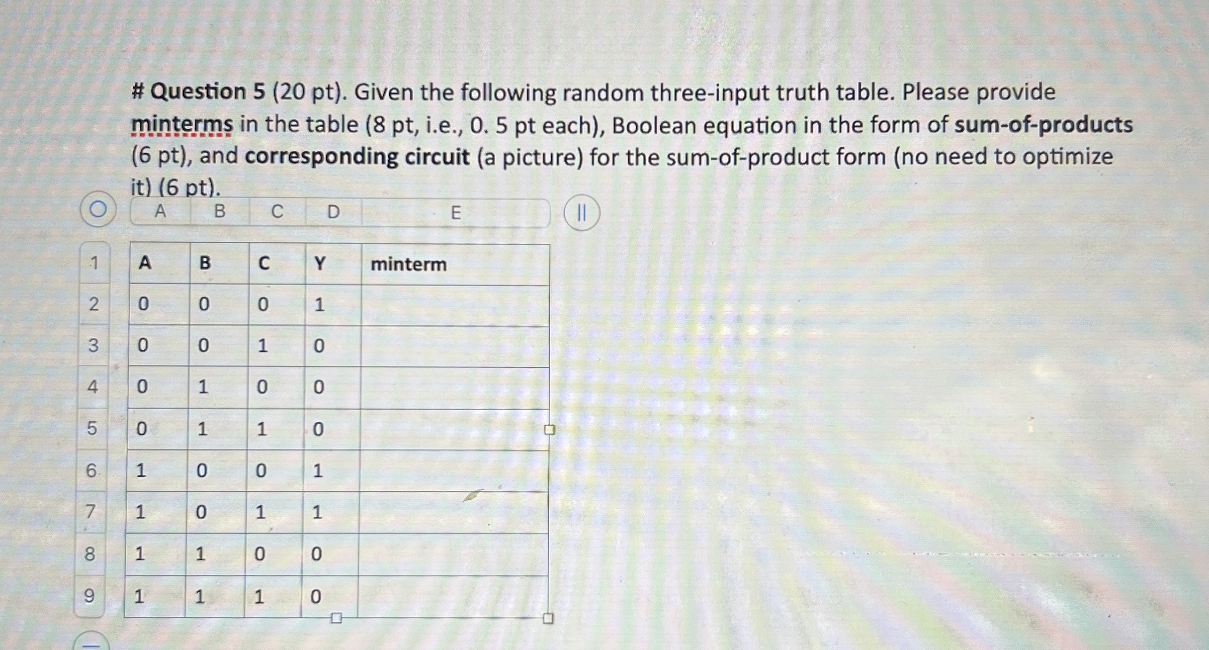 Solved # Question 9 (10 ﻿pt). ﻿Given following random | Chegg.com