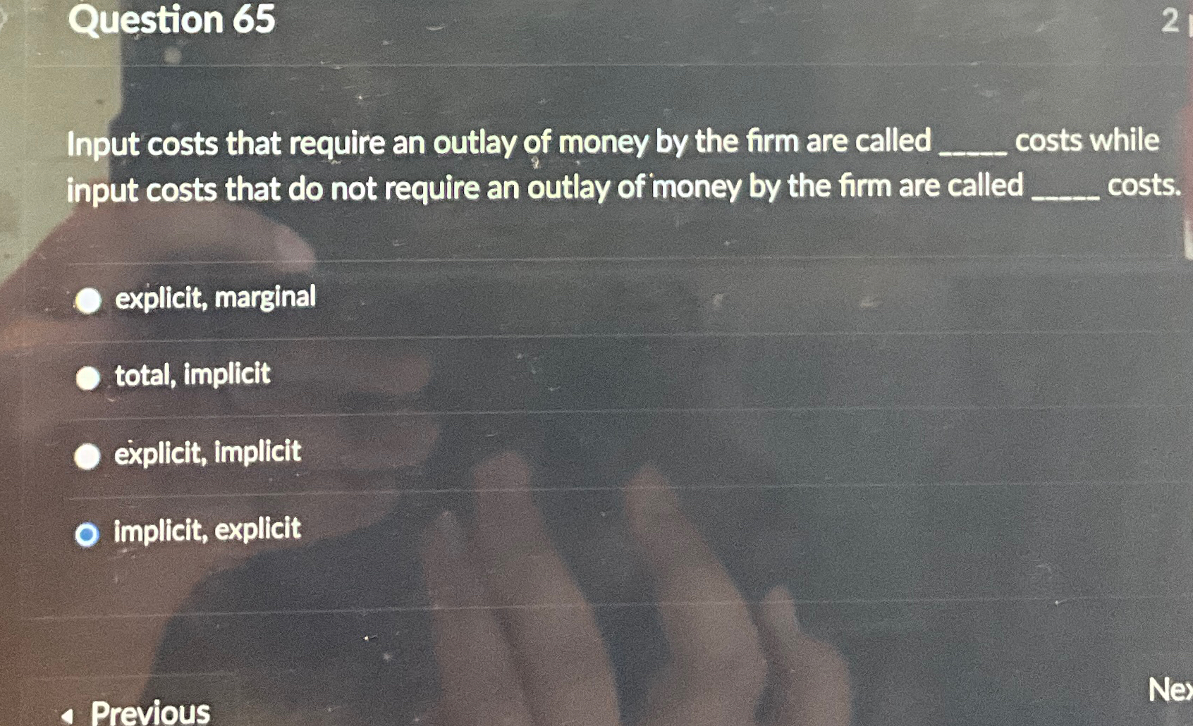 Solved Question 6521Input costs that require an outlay of | Chegg.com