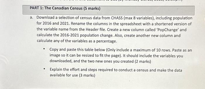 PART 1: The Canadian Census (5 marks) a. Download a | Chegg.com