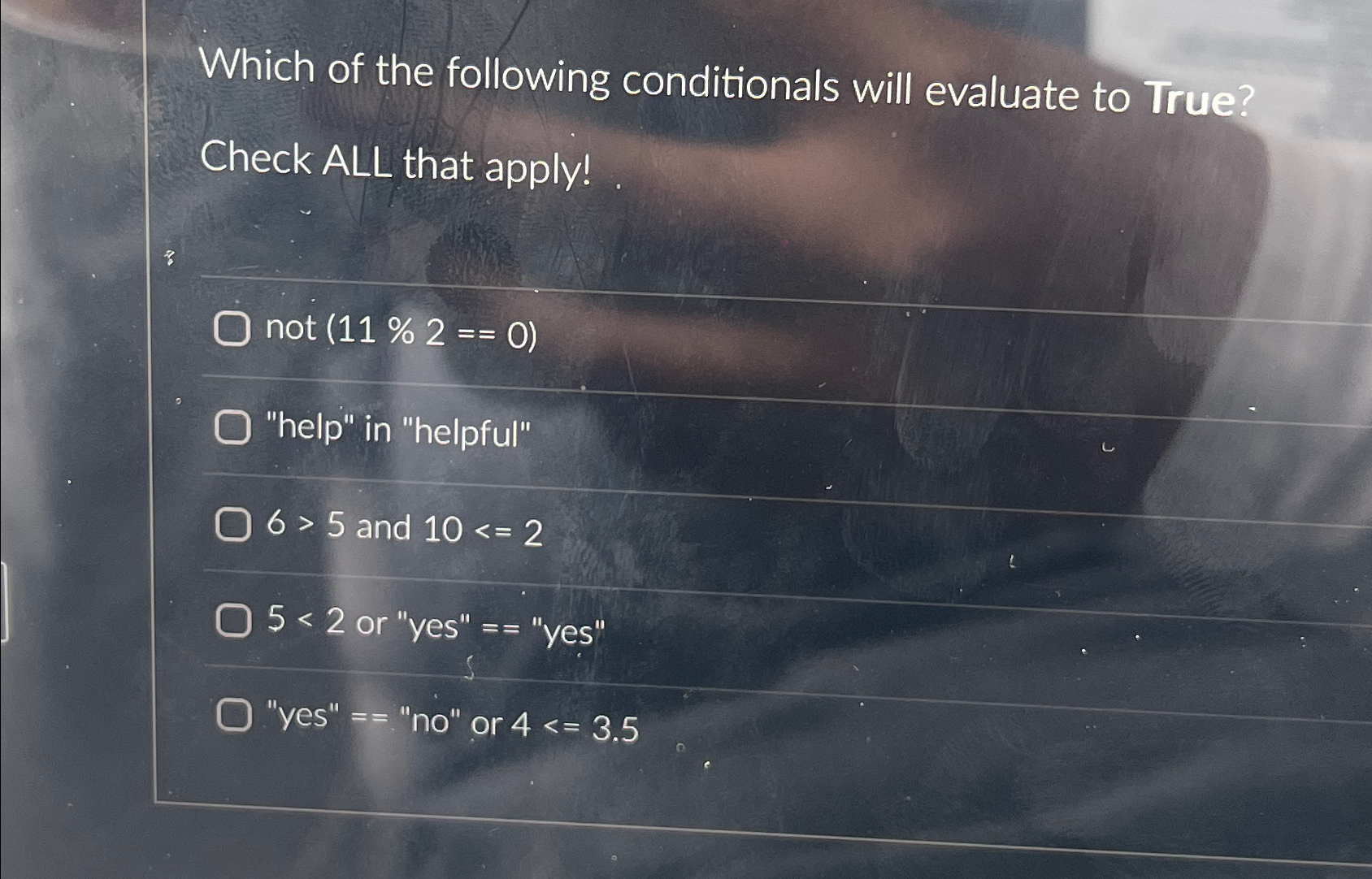 Solved Which of the following conditionals will evaluate to | Chegg.com