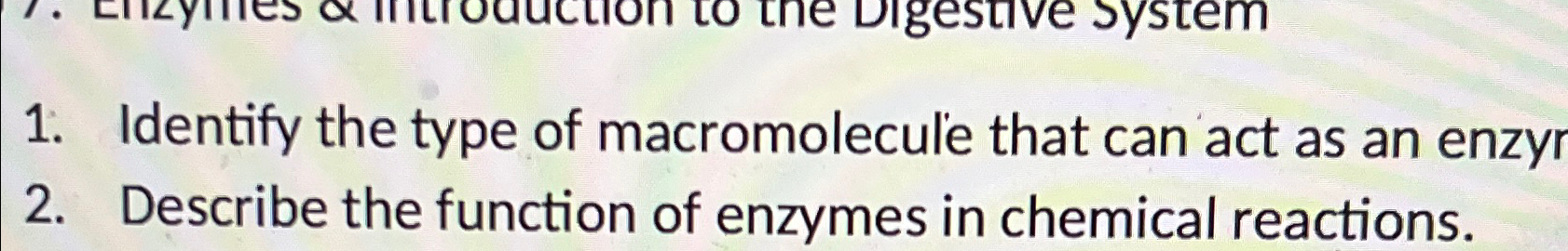 Solved Describe the function of enzymes in chemical | Chegg.com