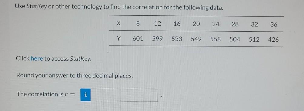 Solved Use StatKey or other technology to find the | Chegg.com