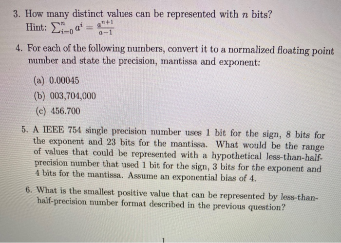 Solved 3. How many distinct values can be represented with n | Chegg.com