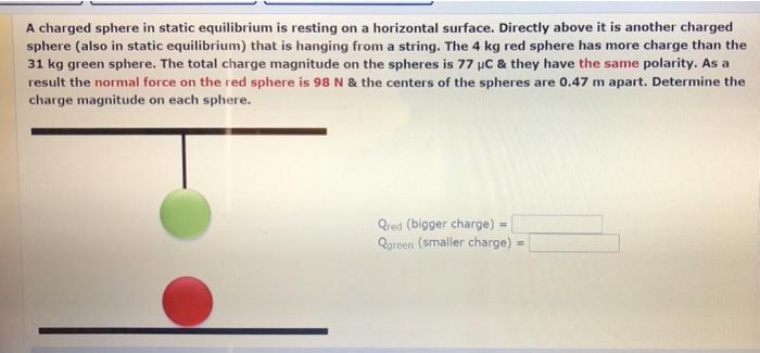 Solved A charged sphere in static equilibrium is resting on | Chegg.com