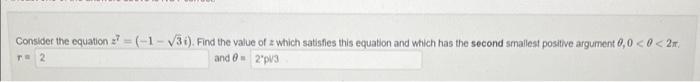 Solved Consider the equation z7=(−1−3i). Find the value of z | Chegg.com