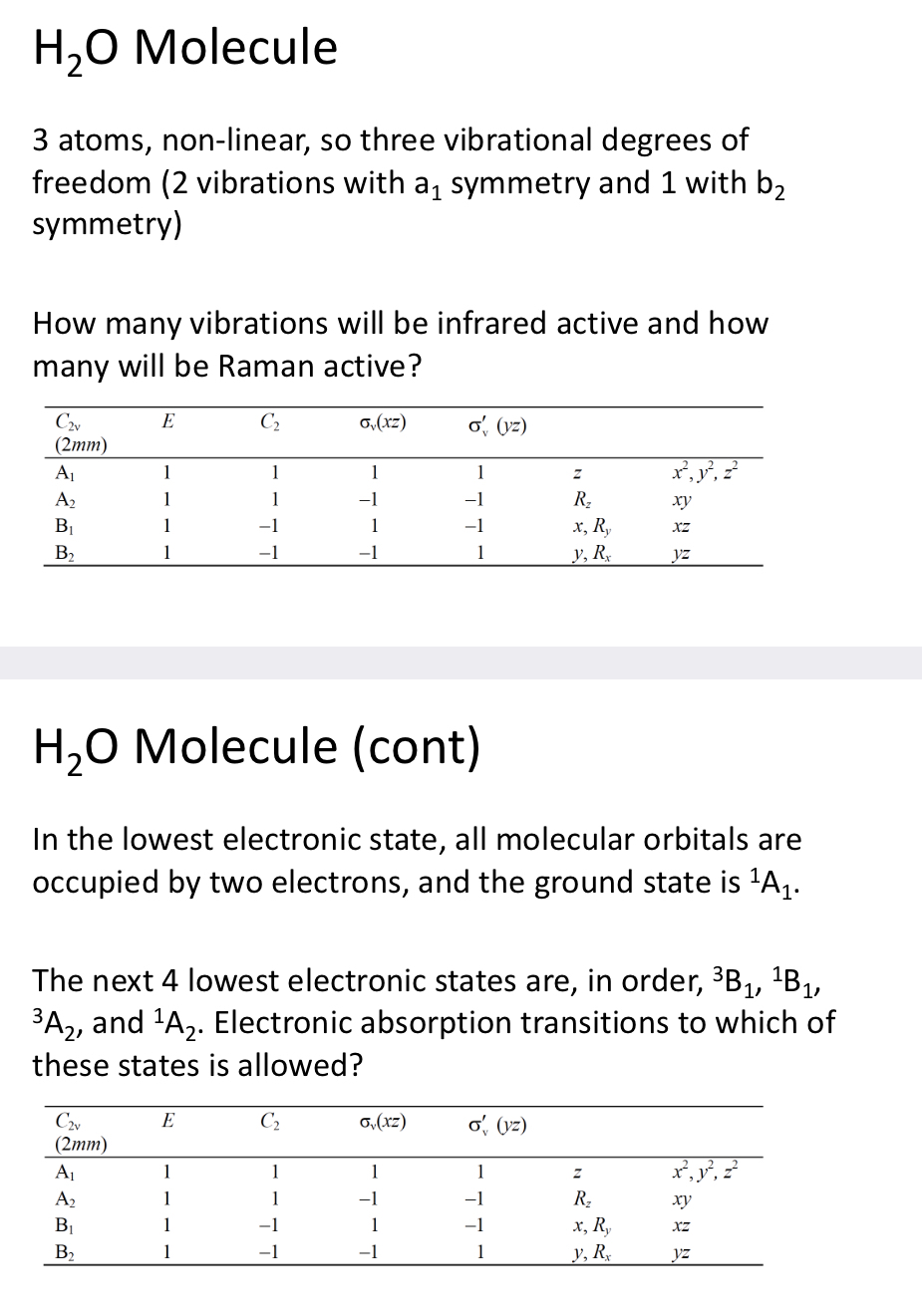H2O ﻿Molecule3 ﻿atoms, non-linear, so three | Chegg.com