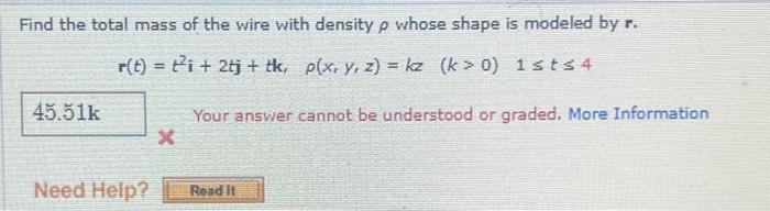 Solved Find the total mass of the wire with density ρ whose | Chegg.com