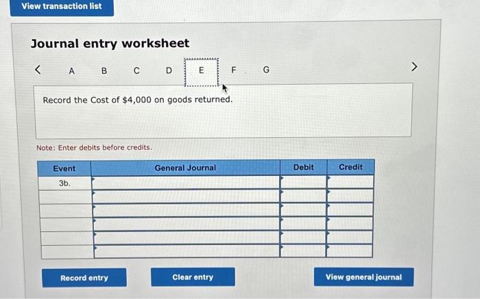 Solved Journal entry worksheet C D E F G Sold merchandise | Chegg.com