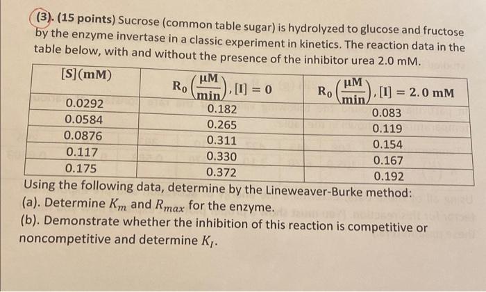 Solved (3). (15 points) Sucrose (common table sugar) is | Chegg.com