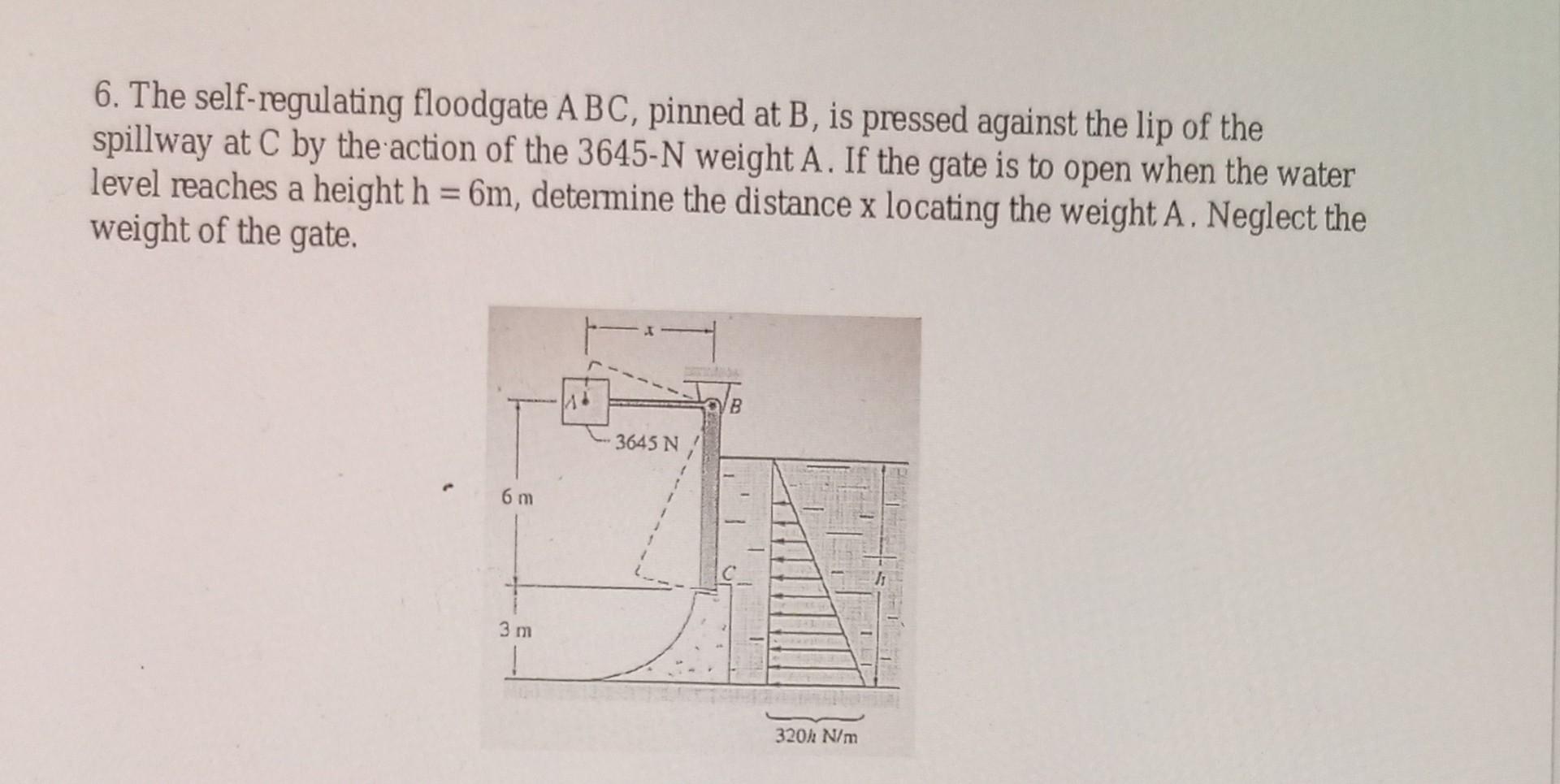 Solved 6. The self-regulating floodgate ABC, pinned at B, is | Chegg.com