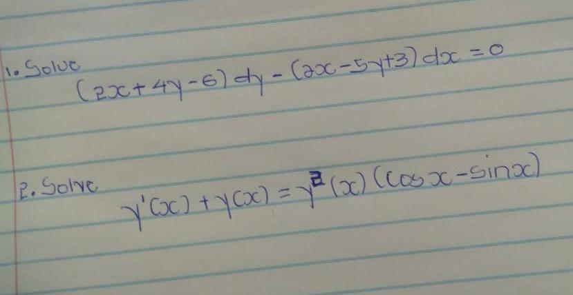 Solved - Solve (2x+4y−6)dy−(2x−5y+3)dx=0 2. Solve | Chegg.com