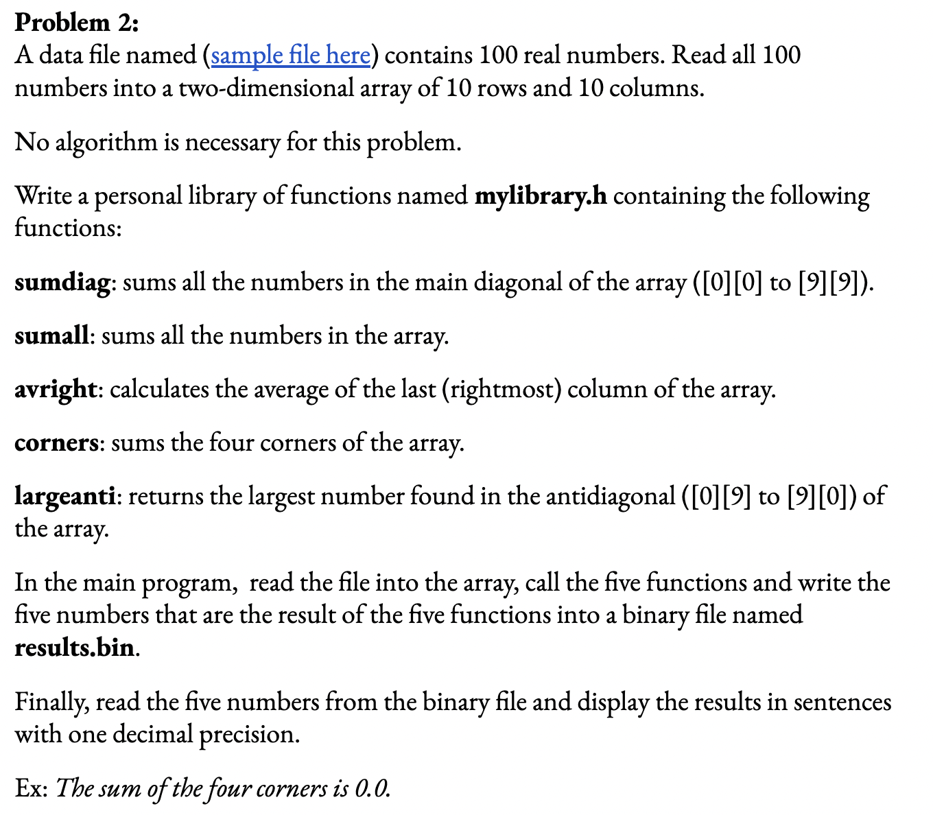 Solved Problem 2:A data file named (sample file here) | Chegg.com