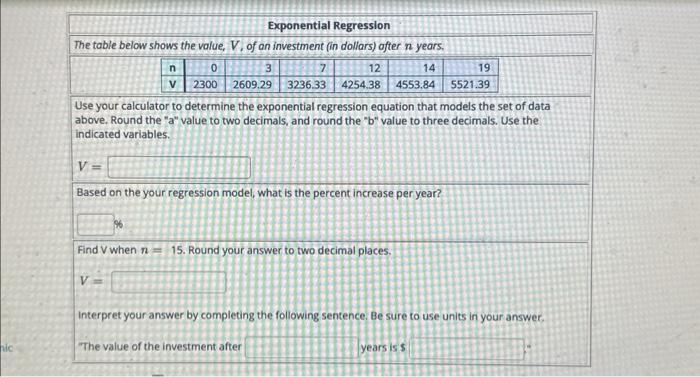 Solved Exponential Regression The table below shows the | Chegg.com