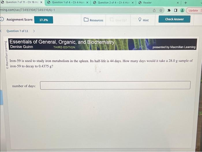 Solved Iron-59 is used to study iron metabolism in the | Chegg.com
