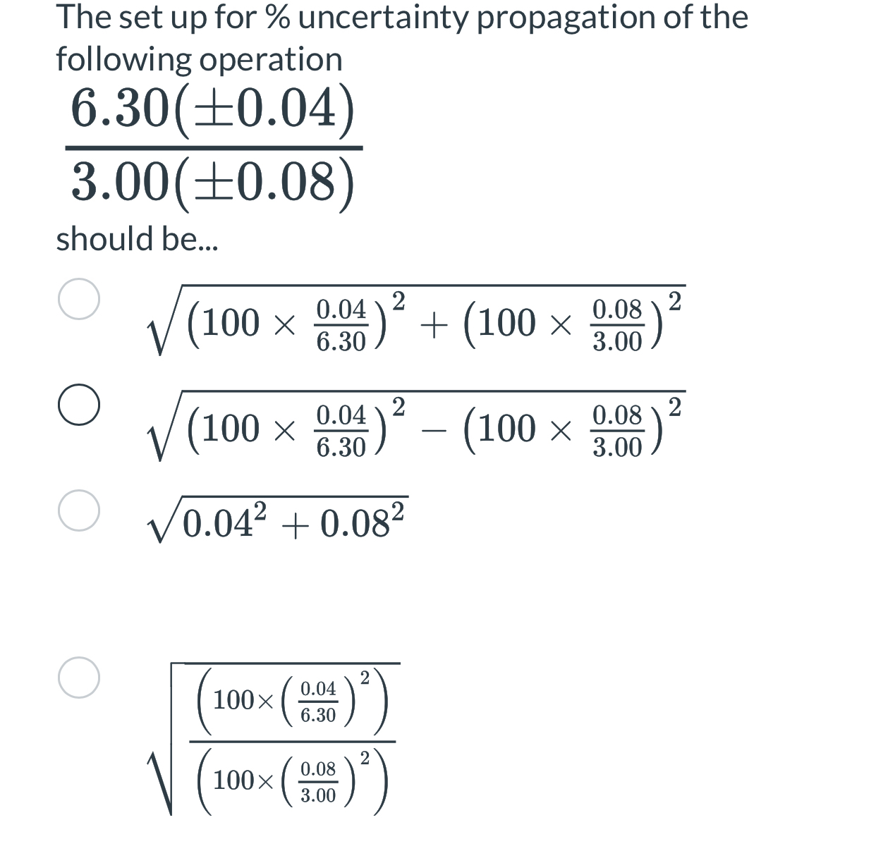Solved The set up for % ﻿uncertainty propagation of the | Chegg.com